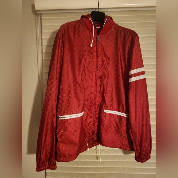 Gucci | Jackets & Coats | Gucci Red Zip Up Light Weight Jacket Comes ...